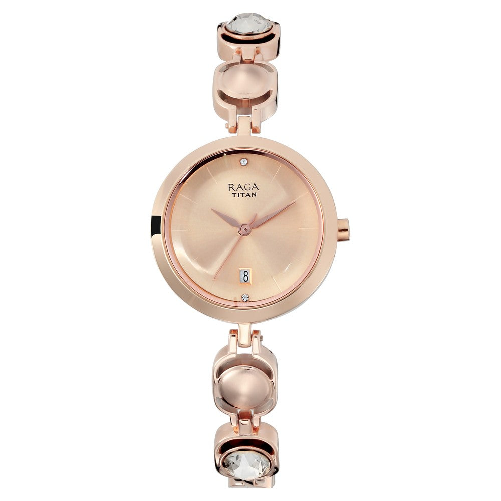 Titan Raga Viva Rose Gold Dial Analog with Date Metal Strap watch for