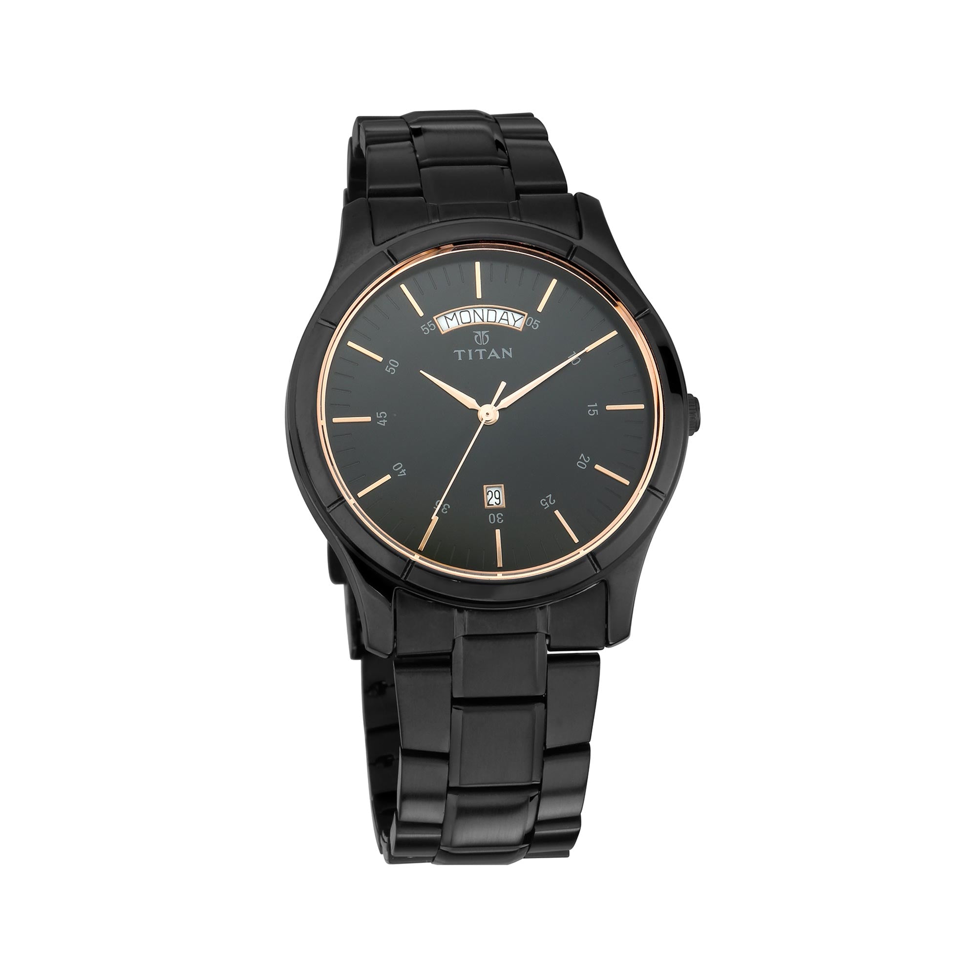 TITAN BLACK DIAL STAINLESS STEEL STRAP WATCH 1767NM01